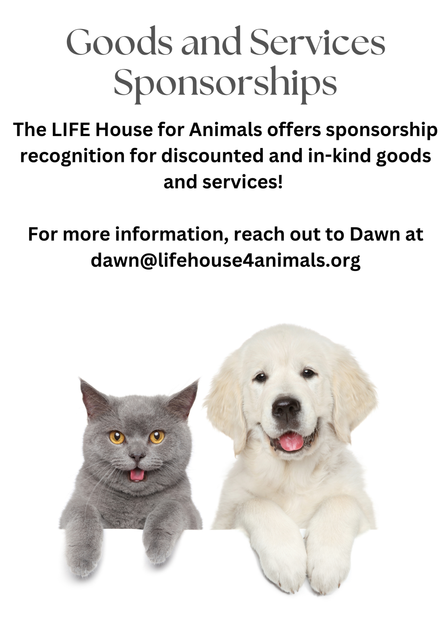 Sponsorship Opportunities – LIFE House for Animals